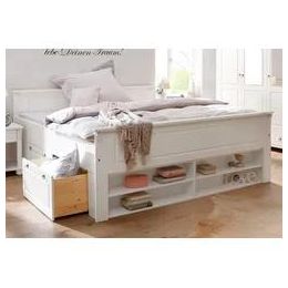 Massivholzbett OTTO HOME "Tessin, Stauraumbett, Landhausstil, Schubladen optional, rustikal", wei&szlig;, B:152cm H:85cm L:207cm, Betten, Massivholzbett, zertifizierte Kiefer, Kassetten-Optik, stabile Qualit&auml;t