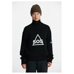 Langarmshirt SOS "Tignes", Herren, Gr. S, schwarz-wei&szlig; (schwarz, wei&szlig;), 50% Wolle, 50% Polyester, unifarben, normal, ohne Ausschnitt, Shirts Langarmshirt, mit hochabschlie&szlig;endem Kragen