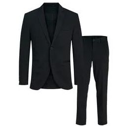 Jack & Jones Anzug JACK & JONES JUNIOR "JJEJAXON sorgt f&uuml;r stylischen Look mit optimaler Passform", Jungen, Gr. 140, N-Gr, blau (schwarz navy), Jersey, Obermaterial: 79% Polyester, 18% Viskose, 3% Elasthan, unifarben, slim fit, Anz&uuml;ge, unifarben, modisch, slim fit, Jersey, Reverskragen