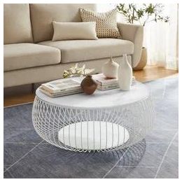 Couchtisch Salesfever "Coffeetable Wohnzimmertisch im minimalistischen Stil", wei&szlig; (wei&szlig;, wei&szlig;, wei&szlig;), B:86cm H:35cm T:86cm, Metall, Glas, Tische, Couchtisch, 10 mm starke Klarglasplatte mit Marmordruck