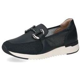 Slipper Caprice, Damen, Gr. 39, blau (dunkelblau kombiniert), Leder, Textil, Schuhe Slipper, Slip-on Sneaker, Freizeitschuh, Schlupfschuh mit Zierschnalle