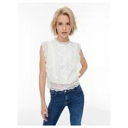 Spitzenshirt Only "ONLKARO &ndash; Spitzentop mit Stehkragen f&uuml;r elegante Looks", Damen, Gr. XL, wei&szlig; (cloud dancer), Web, Obermaterial: 44% Nylon, 37% Baumwolle, 17% Viskose, 2% Lyocell, unifarben, kurz, hoch geschlossener Ausschnitt, Shirts, regular fit, feminin, Web, Materialmix, hochgeschlossen