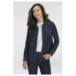 Levi's Jeansbluse LEVI'S "ESSENTIAL WESTERN", Damen, Gr. M (38), today's news, Denim/Jeans, Obermaterial: 91% Baumwolle, 9% Leinen, Basic, figurbetont h&uuml;ftbedeckend, eckige 1-Knopf-Manschette mit Schlitz, Blusen Jeansbluse, mit Brusttaschen mit Druckkn&ouml;pfen