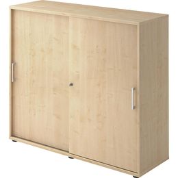 eurokraft pro Schiebet&uuml;renschrank, H&ouml;he 1100 mm, 2 Fachb&ouml;den, Buche / alusilber