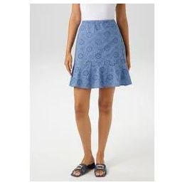 Minirock Aniston CASUAL, Damen, Gr. 34, blau, Web, Obermaterial: 100% Baumwolle. Futter: 100% Polyester, bestickt, unifarben, figurumspielend kniefrei, R&ouml;cke Minirock, mit floraler Lochstickerei verziert