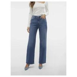 V&eacute;ro Moda High-waist-Jeans VERO MODA "VMTESSA HR WIDE JEANS RA380 GA NOOS", Damen, Gr. 32, L&auml;nge 34, blau (medium blau denim), Denim/Jeans, Obermaterial: 99% Baumwolle, 1% Elasthan, unifarben, weit, Jeans High-Waist-Jeans
