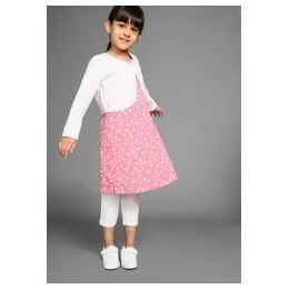 Bolero, Kleid & Leggings Kidsworld "3tlg. Set, Komplett Outfit mit Sternenmuster", M&auml;dchen, Gr. 140/146, pink (pink, wei&szlig;), Jersey, Obermaterial: 100% Baumwolle. Obermaterial Hose: 95% Baumwolle, 5% Elasthan, bedruckt, KOB Set-Artikel, mit niedlicher Bolero-Jacke