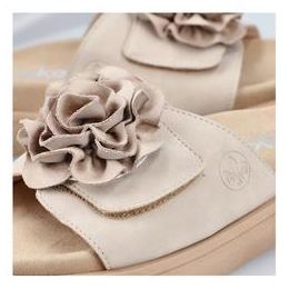 Pantolette Rieker, Damen, Gr. 42, beige (hellbeige), Nubuklederimitat, Textil, unifarben, Schuhe Pantolette, Sommerschuh, Hausschuh, Strandschuh mit bequemem Fu&szlig;bett, Topseller