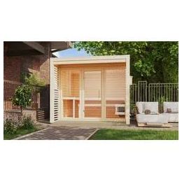 Saunahaus Karibu "&raquo;Armin 3&laquo; naturbelassen", beige (naturbelassen), Bio-Kombiofen, externe Steuerung, (ohne Ofen), Saunen, in verschiedenen Ausf&uuml;hrungen erh&auml;ltlich, Ofen 9 KW externe Strg easy