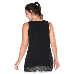 Longtop sheego, Damen, Gr. 44, schwarz, 100% Baumwolle, Spitze am Saum:10% Elasthan, 90% Polyester, unifarben, Rundhals, Tops