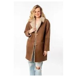 Ledermantel Mauritius "MWXofia OS", Damen, Gr. 3XL, camel, Fellimitat: 100% Polyester. Obermaterial: 100% Schafsleder. Futter: 100% Baumwolle. &Auml;rmelfutter: 100% Polyester, unifarben, oversize ca. Mitte Oberschenkel, abgesteppt, M&auml;ntel, mit Reverskragen, Oversized Fit