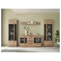 Wohnwand Home Affaire "Cantara", braun (eiche evoke), B:290cm H:270cm T:42cm, Holzwerkstoff, Kastenm&ouml;bel-Sets, Wohnwand, enth&auml;lt zwei Vitrinen, ein Sideboard und ein Wandboard