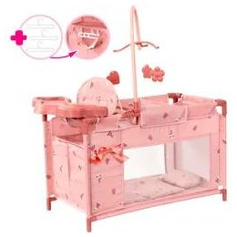 Puppenbett BAYER "Multibett", blumen altrosa, Puppenm&ouml;bel, KinderB:32cm H:72cm T:68cm, Kunststoff, Metall, Stoff, mit integriertem Hochstuhl, Wickelablage und Mobile, B:32cm H:72cm T:68cm