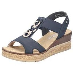 Keilsandalette Rieker, Damen, Gr. 43, blau (nachtblau), Nubuklederimitat, kontrastfarbene Details, Schuhe, Sommerschuh, Sandale, Plateausandale mit Gummizug f&uuml;r guten Sitz