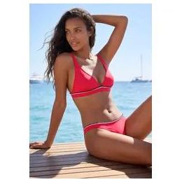 Triangel-Bikini-Top s.Oliver "Junis", Damen, Gr. 38, Cup A/B, rot, Recycling-Polyamid, kontrastfarbene Details, unifarben, Bikini-Oberteile, mit geflochtener Kordel