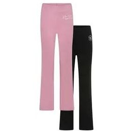 H.I.S. Leggings H.I.S "2er Packung Leggings mit Schlag f&uuml;r M&auml;dchen", M&auml;dchen, Gr. 146, N-Gr, schwarz (schwarz, rosa), Jersey, Obermaterial: 95% Baumwolle, 5% Elasthan, unifarben, Basic lang, Hosen Leggings, F&uuml;r TEENS. 2er Packung Jazzpants
