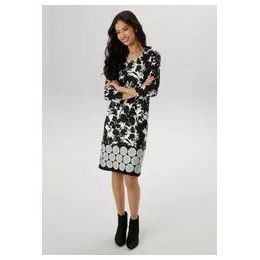Jerseykleid Aniston SELECTED, Damen, Gr. 42, N-Gr, schwarz-wei&szlig; (schwarz, wollwei&szlig;), Jersey, Obermaterial: 85% Viskose, 10% Polyester, 5% Elasthan, gebl&uuml;mt, gemustert, figurumspielend knieumspielend, Rundhals, Kleider Jerseykleid, mit fantasievollem, floralem Druck