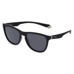 Polaroid PLD 2133/S | Unisex-Sonnenbrille | Fassung: Vollrand, Panto, Acetat, Schwarz Matt | Glasfarbe: Grau