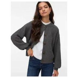 V&eacute;ro Moda Strickjacke VERO MODA "VMLEA LS O-NECK CARDIGAN NOOS", Damen, Gr. XL, schwarz (asphalt detail:with phantom, tornado), Strick, Obermaterial: 100% Polyacryl, unifarben, loose fit h&uuml;ftlang, Rundhals, Strickjacken Strickjacke
