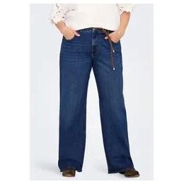 High-waist-Jeans Only CARMAKOMA "CARJUICY HW WIDE LEG REA255", Damen, Gr. 46, L&auml;nge 32, blau (dunkelblau denim), Denim/Jeans, Obermaterial: 99% Baumwolle, 1% Elasthan, unifarben, Jeans High-Waist-Jeans