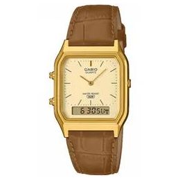 Chronograph Casio VINTAGE, braun, goldfarben, Armbanduhren, Damen, Chronograph, Quarzuhr, Armbanduhr, Damenuhr, Herrenuhr, Lederarmband, analog