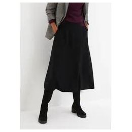 Midirock bonprix, Damen, Gr. 40, schwarz, Web, Obermaterial: 70% Viskose, 25% Polyester, 5% Elasthan, unifarben, ausgestellt kniebedeckend, R&ouml;cke, aus weichem Materialmix, ausgestellte Passform