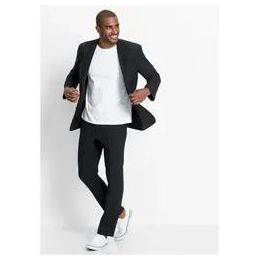 Anzug bonprix "Anzug (2-tlg. Set), Regular Fit", Herren, Gr. 102, U + S Gr, schwarz, Web, Obermaterial: 100% Polyester. Futter: 100% Polyester, gepflegt, unifarben, regular fit, Anz&uuml;ge, Regular Fit, pflegeleichtes Material, zweiteiliges Set