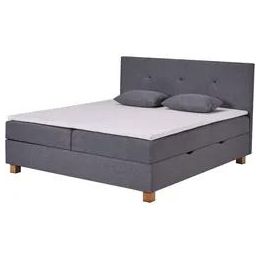 Boxbett Home Affaire "Oyr&eacute; inkl. Bettkasten, Topper und 2 gratis Kissen, 180x200 cm", grau, B:182cm L:208cm, Stoffbezug Nordic (100% Polyester), Komplettbetten, mit Holzf&uuml;&szlig;e in eichefarben, Topseller