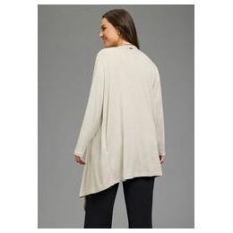 Strickjacke LAURA SCOTT CURVE "aus leichtem Jersey Tshirt Material", Damen, Gr. 52/54, beige, Strick, Obermaterial: 95% Polyester, 5% Elasthan, meliert, figurbetont lang, Wasserfallausschnitt, Strickjacken Strickjacke, mit Wasserfallausschnitt, aus angenehm weichem Viskose-Jersey
