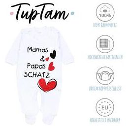 Strampler TUPTAM "Strampler Baby Strampler Set mit Spruch", Jungen, Gr. 68, N-Gr, wei&szlig; (wei&szlig;, mamas papas schatz), Obermaterial: 100% Baumwolle CO., Overalls
