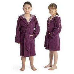 Kinderbademantel Kangaroos "Dalia, Ideal f&uuml;r Zuhause, Schwimmbad oder im Urlaub" Gr. 128, beere, L:84cm, Veloursfrottier, Hausm&auml;ntel, Uni-Farben mit Streifen