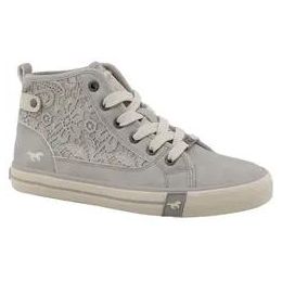 Sneaker Mustang SHOES "Winona", Damen, Gr. 37, hellgrau, Lederimitat, Textil, Schuhe Sneaker, Schn&uuml;rboots, High Top-Sneaker mit Bl&uuml;ten-Stickerei