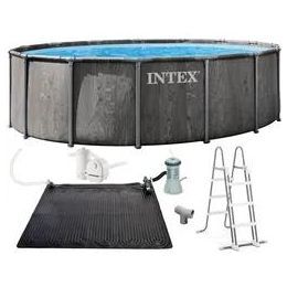 Rundpool Intex "&raquo;Framepool&laquo; 457x122 cm", grau, B:457cm H:122cm, Schwimmbecken, Rundpool, inkl. hochwertiger Solar Matte(Poolheizung)