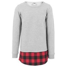 Sweatshirt Urban Classics "Urban Classics Herren Long Flanell Bottom Open Edge Crewneck", Herren, Gr. XL, grau, schwarz, rot, 100% Baumwolle, Sweatshirts Sweatshirt