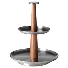 Etagere Fink "ROMA", silberfarben, braun, H:31cm &Oslash;:25cm, Akazienholz, Edelstahl, Servierplatten, Etagere