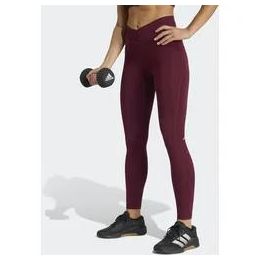 Trainingstights Adidas PERFORMANCE "3-STREIFEN STUDIO ALL ME 7/8 X-OVER LEGGINGS", Damen, Gr. XS, N-Gr, maroon, normal, gr., Obermaterial: 80% Polyester, 20% Elasthan, 7/8-L&auml;nge, Hosen