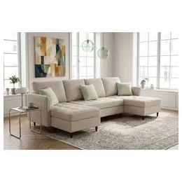 Wohnlandschaft DOREL HOME "LINDHUS, U-Form, verschiedene Stellvarianten, Modulsofa", creme, B:250cm H:80cm T:130cm, 93% Polyester, 7% Nylon, Sofas, Wohnlandschaft, Recamiere, Stauraum, Cord und Chenille-Bezug