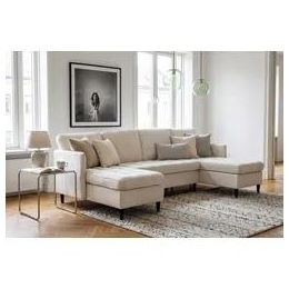 Wohnlandschaft DOREL HOME "LINDHUS, U-Form, verschiedene Stellvarianten, Modulsofa", creme, B:250cm H:80cm T:130cm, 100% Polyester, Sofas, Wohnlandschaft, Recamiere, Stauraum, Cord und Chenille-Bezug