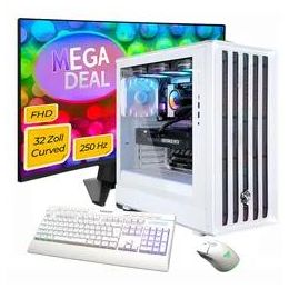 GAMEMAX Gaming-PC-Komplettsystem "MegaDeal CLAW WH 2783 AMD Ryzen 5 7500F 32GB DDR5 1TB SSD RTX 5060Ti", Energieeffizienz: E (A-G), wei&szlig;, Microsoft Windows 11 Home (64 Bit), 32 GB RAM 1.000 GB SSD, Computer_Komplettsysteme, Windows 11, DDR5 RAM + MSI MAG 32C6 Curved Monitor, 80cm (32")