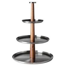Etagere Fink "ROMA", silberfarben, braun, H:42,5cm &Oslash;:30,5cm, Akazienholz, Edelstahl, Servierplatten, Etagere