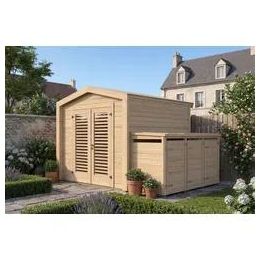 Gartenhaus Weka "Killarney", naturbelassen, ohne Fu&szlig;boden, ohne Dacheindeckung, Massivholz, Gartenh&auml;user, Gartenhaus, Doppelt&uuml;r mit Lamellen, inkl. 3er M&uuml;lltonnenbox