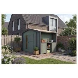 Gartenhaus Weka "Killarney", gr&uuml;ngrau, anthrazit, ohne Fu&szlig;boden, ohne Dacheindeckung, Massivholz, Gartenh&auml;user, Gartenhaus, Doppelt&uuml;r, 1 1/2 Seite mit Fenster, inkl. Pflanztisch