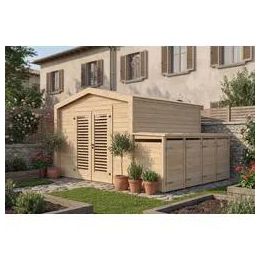 Gartenhaus Weka "Killarney", naturbelassen, ohne Fu&szlig;boden, ohne Dacheindeckung, Massivholz, Gartenh&auml;user, Gartenhaus, Doppelt&uuml;r mit Lamellen, inkl. 4er M&uuml;lltonnenbox