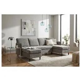 Wohnlandschaft DOREL HOME "LINDHUS, U-Form, verschiedene Stellvarianten, Modulsofa", grau, B:250cm H:80cm T:130cm, 100% Polyester, Sofas, Wohnlandschaft, Recamiere, Stauraum, Cord und Chenille-Bezug