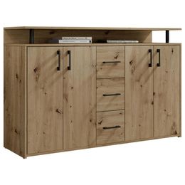 CARRYHOME Sideboard, Eiche Artisan, Kunststoff, 2 F&auml;cher, 3 Schublade(n) Schubladen, 139x90x34 cm, Wohnzimmer, Kommoden & Sideboards, Sideboards