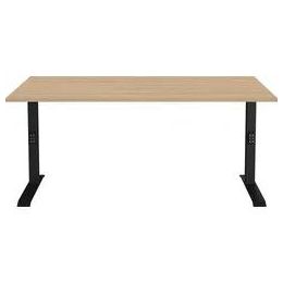 Schreibtisch Germania "Lissabon", lindberg, eiche, nachbildung, schwarz, schwarz, lindberg, eiche, nachbildung, B:160cm H:91cm T:80cm, Tische, Schreibtisch, Fu&szlig;gestell aus Metall mit nivellierbaren Gleiter