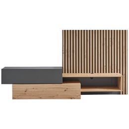 CARRYHOME Wohnwand, Grau, Eiche Artisan, Holzwerkstoff, 1 F&auml;cher, 1 Schublade(n) Schubladen, 288.5x152.5x42.5 cm, Wohnzimmer, Wohnw&auml;nde, Wohnwand-Sets