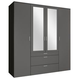 P & B Dreht&uuml;renschrank, Graphit, Kunststoff, 8 F&auml;cher, 3 Schublade(n) Schubladen, 180x195x56 cm, Schrankfront mit Spiegel, Schlafzimmer, Kleiderschr&auml;nke, Dreht&uuml;renschr&auml;nke