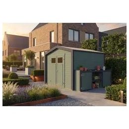 Gartenhaus Weka "Killarney", gr&uuml;ngrau, anthrazit, ohne Fu&szlig;boden, ohne Dacheindeckung, Massivholz, Gartenh&auml;user, Gartenhaus, Doppelt&uuml;r, 1/4 verglast, inkl. Pflanztisch