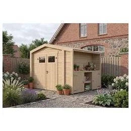 Gartenhaus Weka "Killarney", naturbelassen, ohne Fu&szlig;boden, ohne Dacheindeckung, Massivholz, Gartenh&auml;user, Gartenhaus, Doppelt&uuml;r, 1/4 verglast, inkl. Pflanztisch